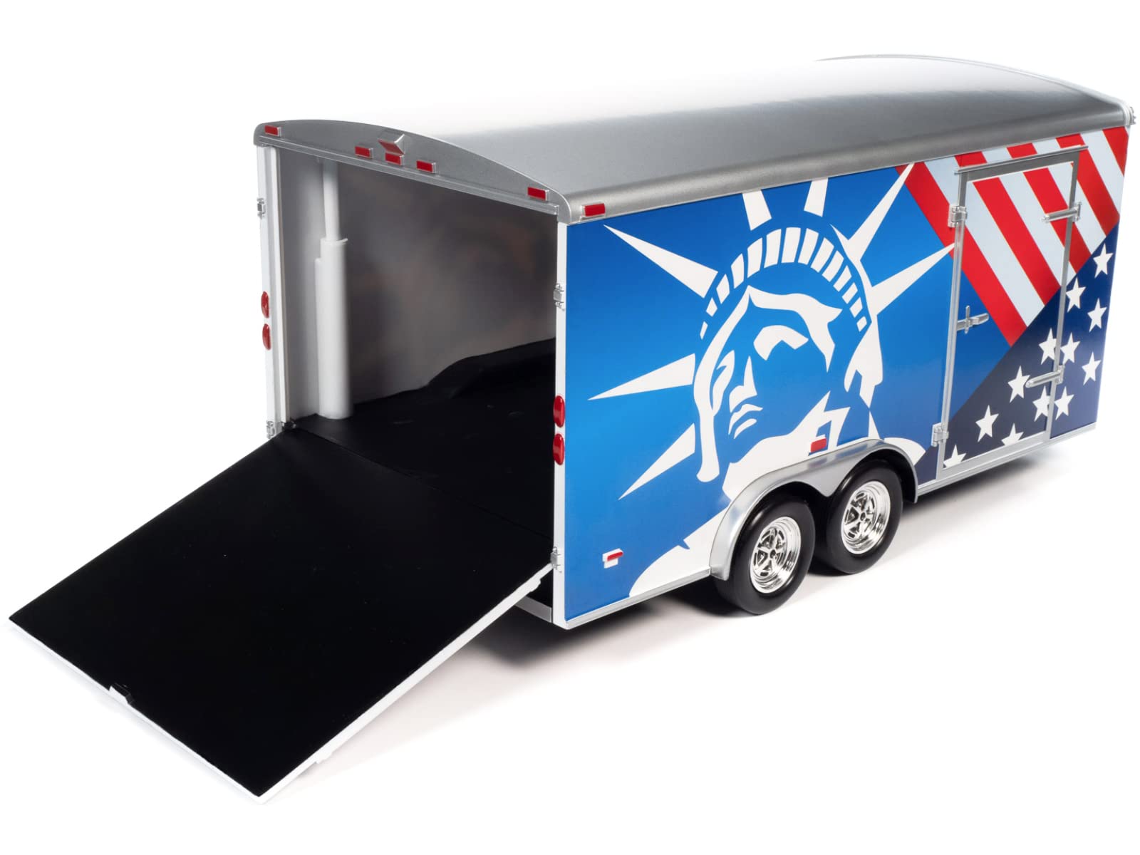 Auto World Diecast Four Wheel Enclosed Car Trailer Patriotic with Graphics for 1/18 Scale Model Cars by Autoworld AMM1284