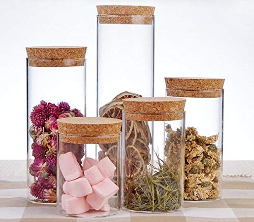 XINGZI Kitchen Storage Containers With Cork Lids Set Of 2 300ml/10oz Durable Refillable Clear Glass Food Canisters Storage Container Vial Jars For Tea Coffee Flower Dry Goods Pantry Organization
