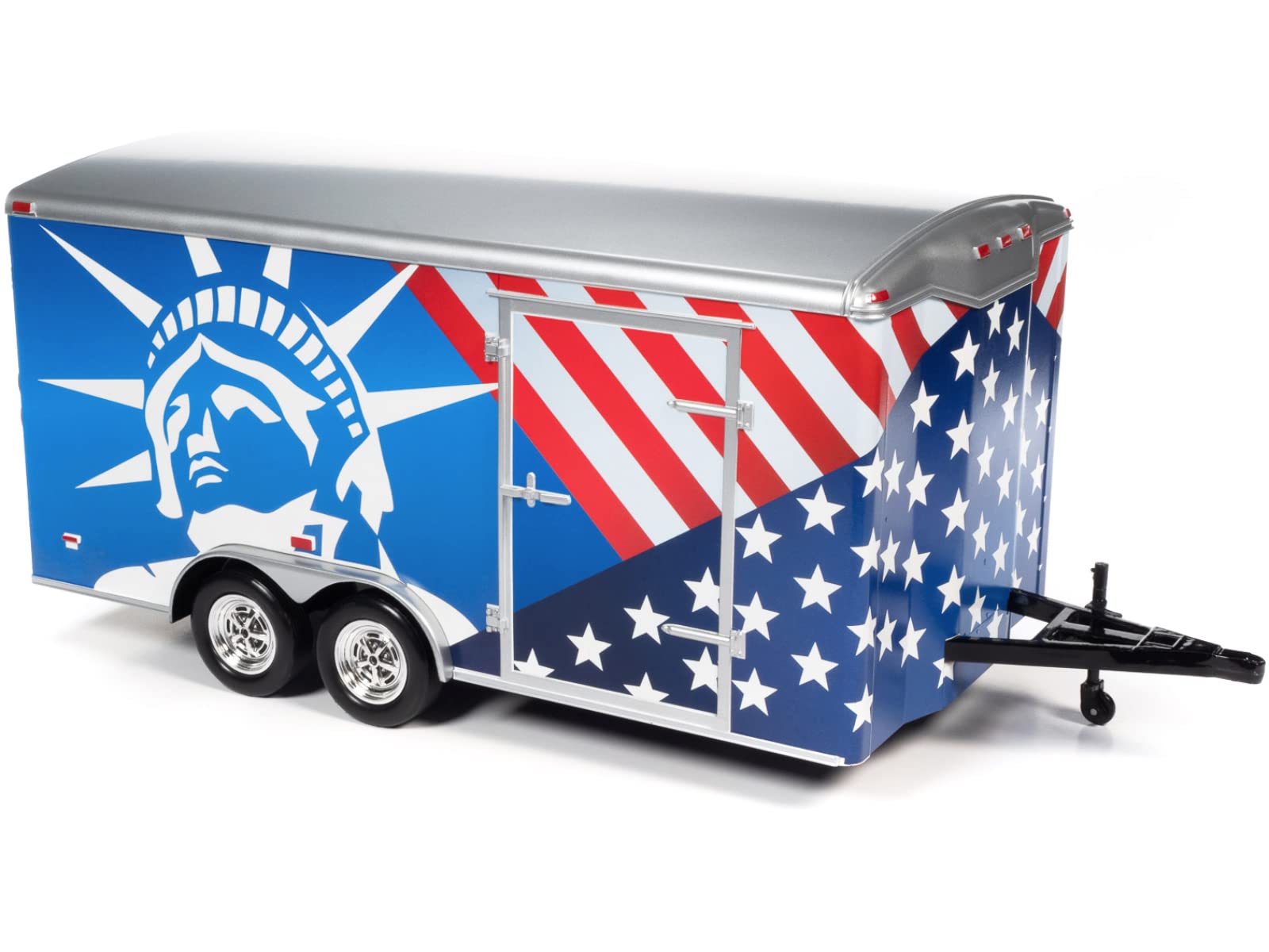 Auto World Diecast Four Wheel Enclosed Car Trailer Patriotic with Graphics for 1/18 Scale Model Cars by Autoworld AMM1284