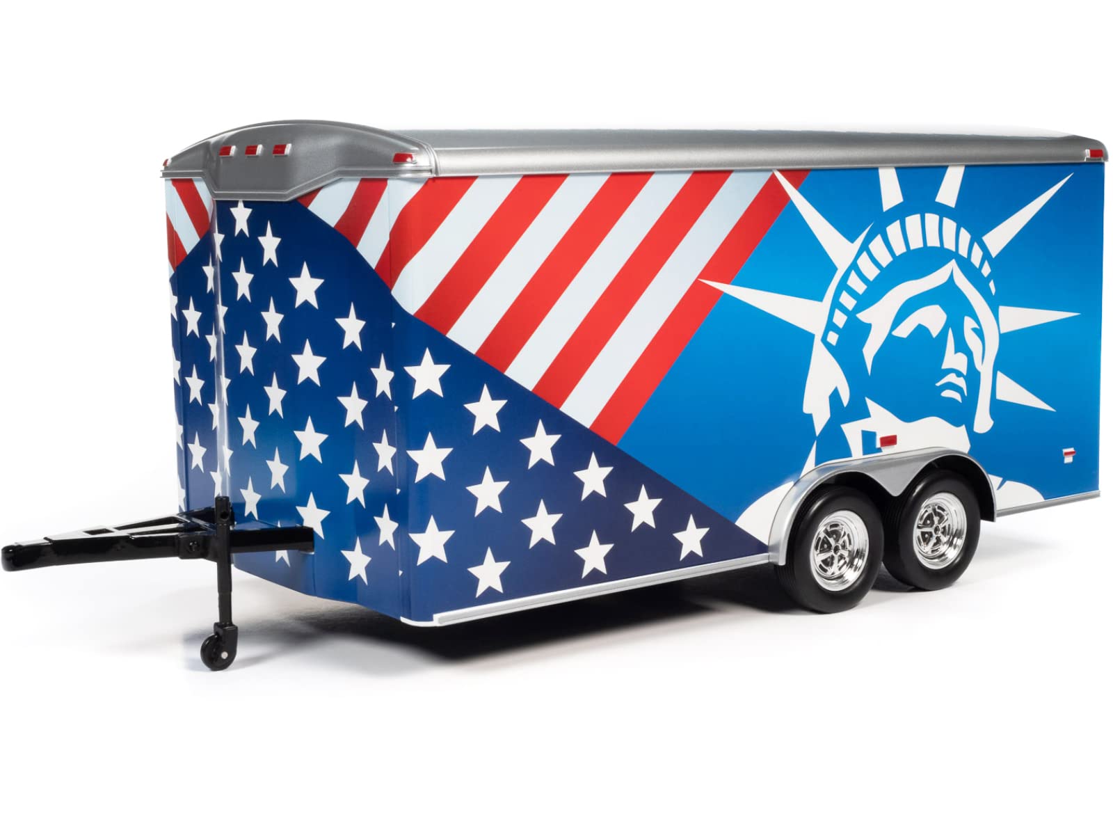 Auto World Diecast Four Wheel Enclosed Car Trailer Patriotic with Graphics for 1/18 Scale Model Cars by Autoworld AMM1284
