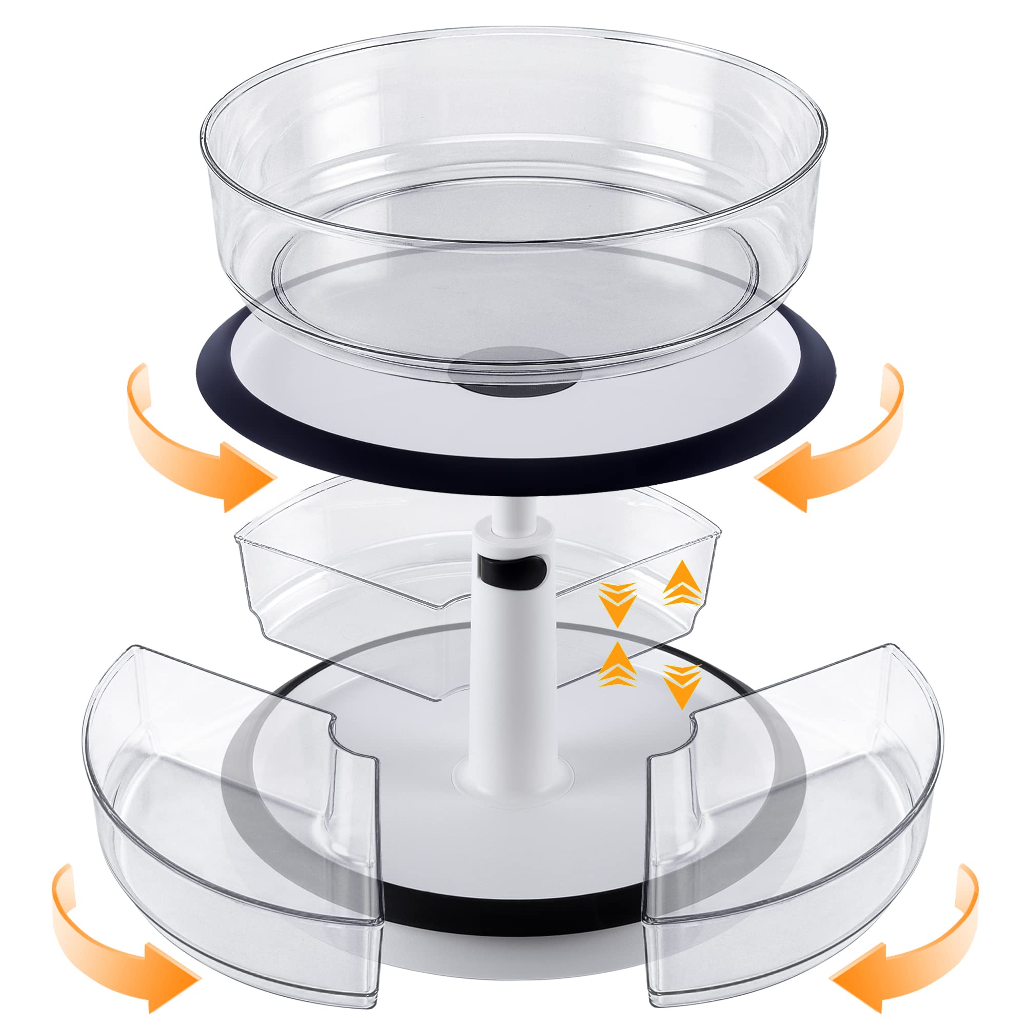 2 Tier Lazy Susan Turntable Organizer, 11 Inches Height Adjustable Spice Rack for Kitchen Cabinet, Countertop, Bathroom, Makeup, Pantry Organization and Storage with 4 Removable Bins