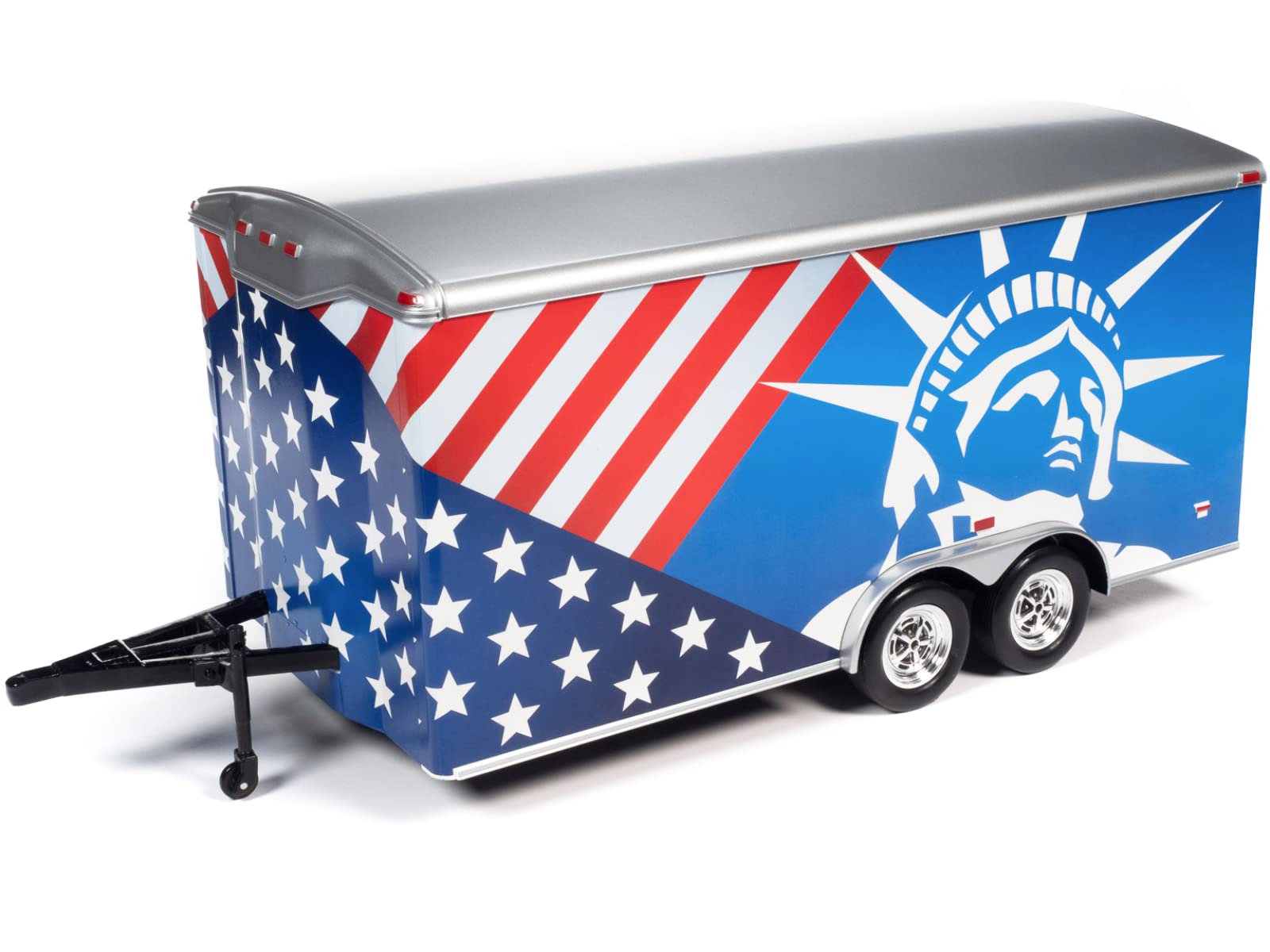 Auto World Diecast Four Wheel Enclosed Car Trailer Patriotic with Graphics for 1/18 Scale Model Cars by Autoworld AMM1284