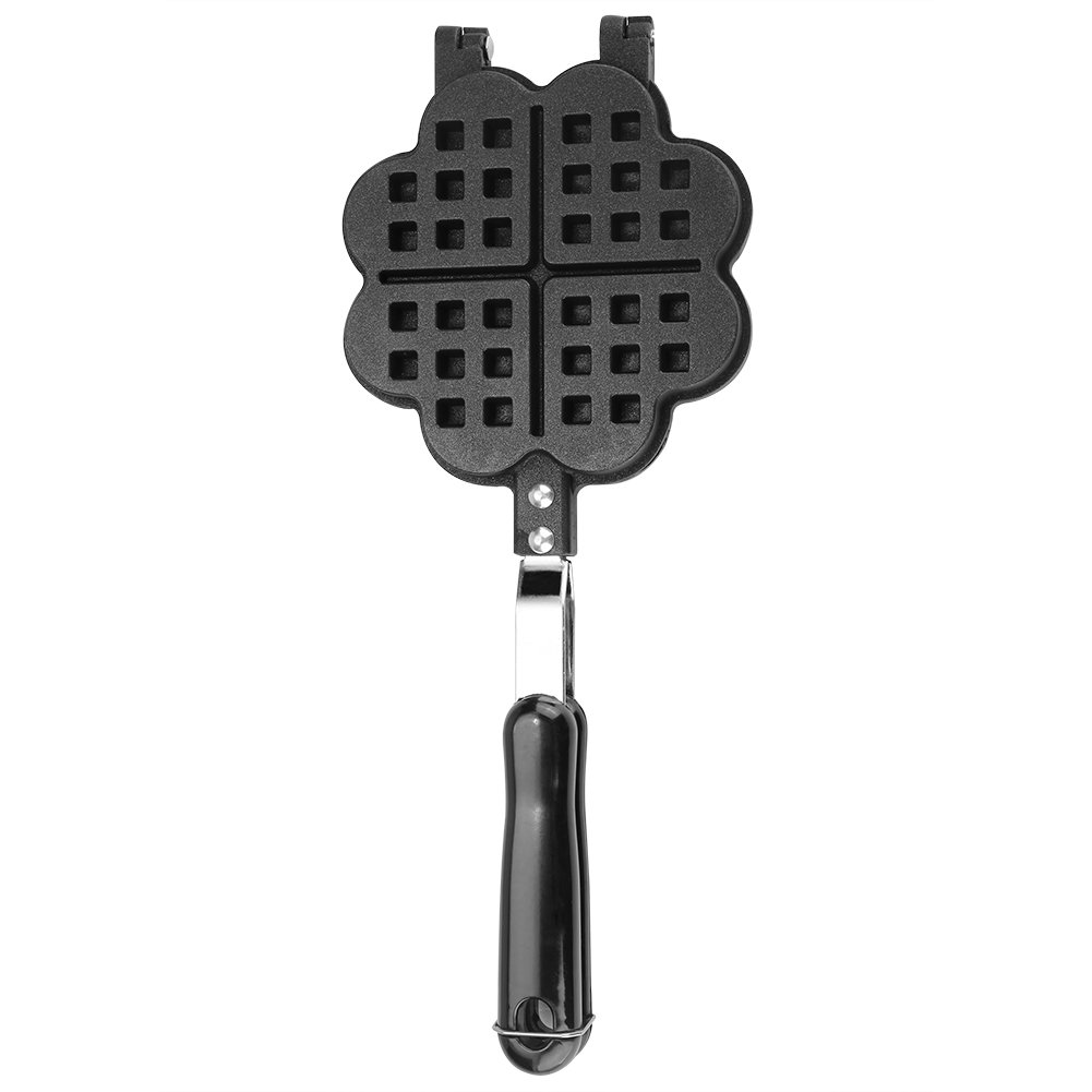 Heart Shape Cast Iron Waffle Maker, Non-stick Double Side Waffle Cake Mold Pot for Household Cafe Restaurant