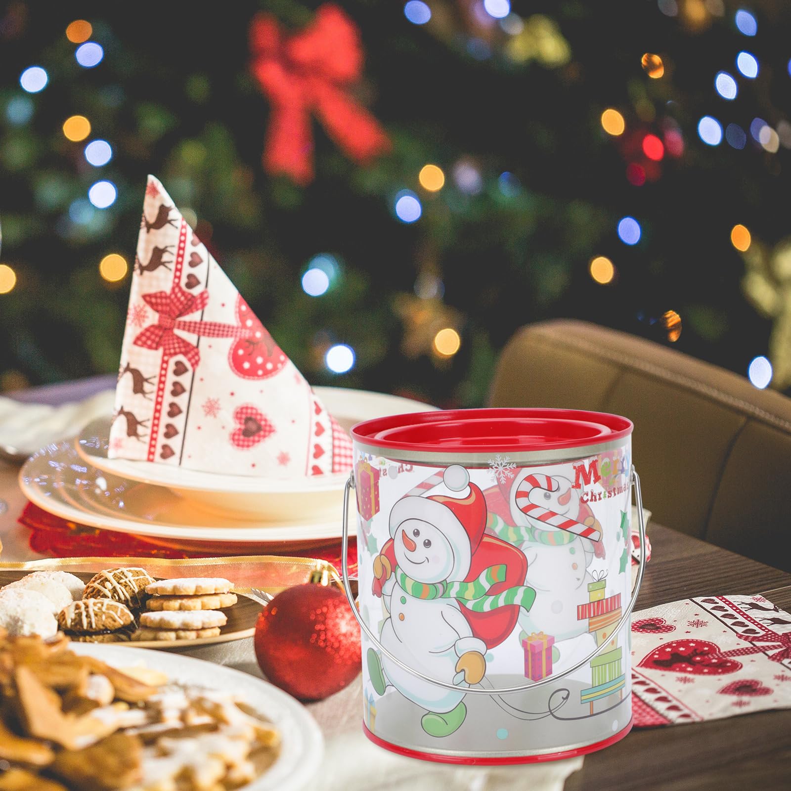 Cabilock 8pcs Portable Cylinder Airtight Cookie Container Candy Containers for Cookie Containers for Giving Christmas Empty Tin Holiday Cookie Box Metal Christmas Jar Seal
