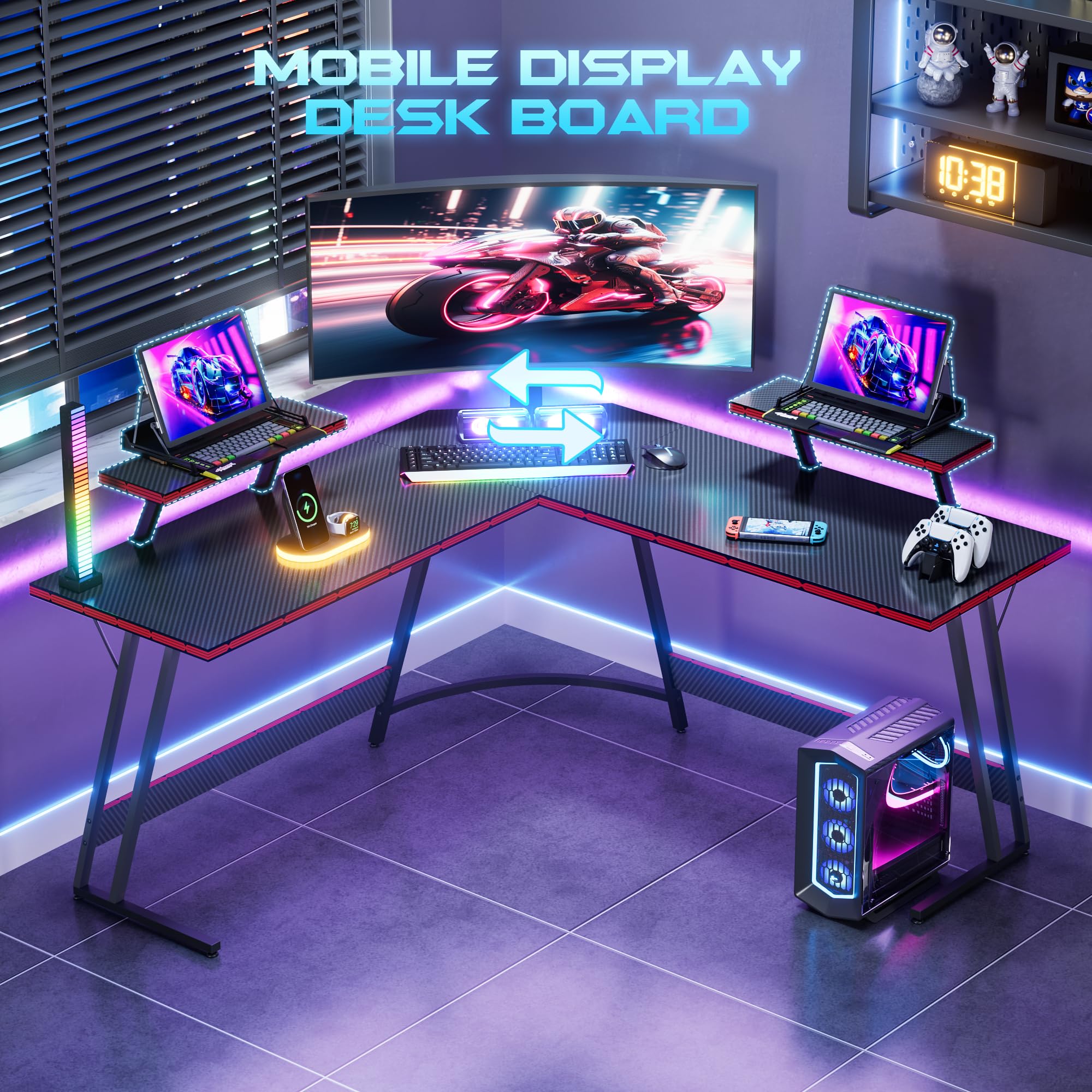 Homall L Shaped Gaming Desk Computer Corner Desk Pc Gaming Desk Table with Large Monitor Riser Stand for Home Office Sturdy Writing Workstation (Black,51 Inch)