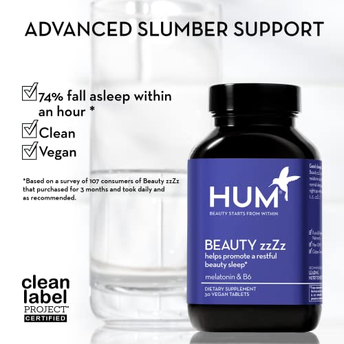 HUM Beauty zzZz - Melatonin Sleep Supplement with Blend of Vitamin B6 & Calcium - Non-GMO, Gluten-Free, Vegan (30 Tablets)
