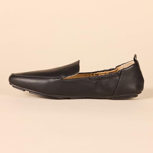 Amazon Essentials Women's Square Toe Soft Slip on Loafer, Black Faux Leather, 12