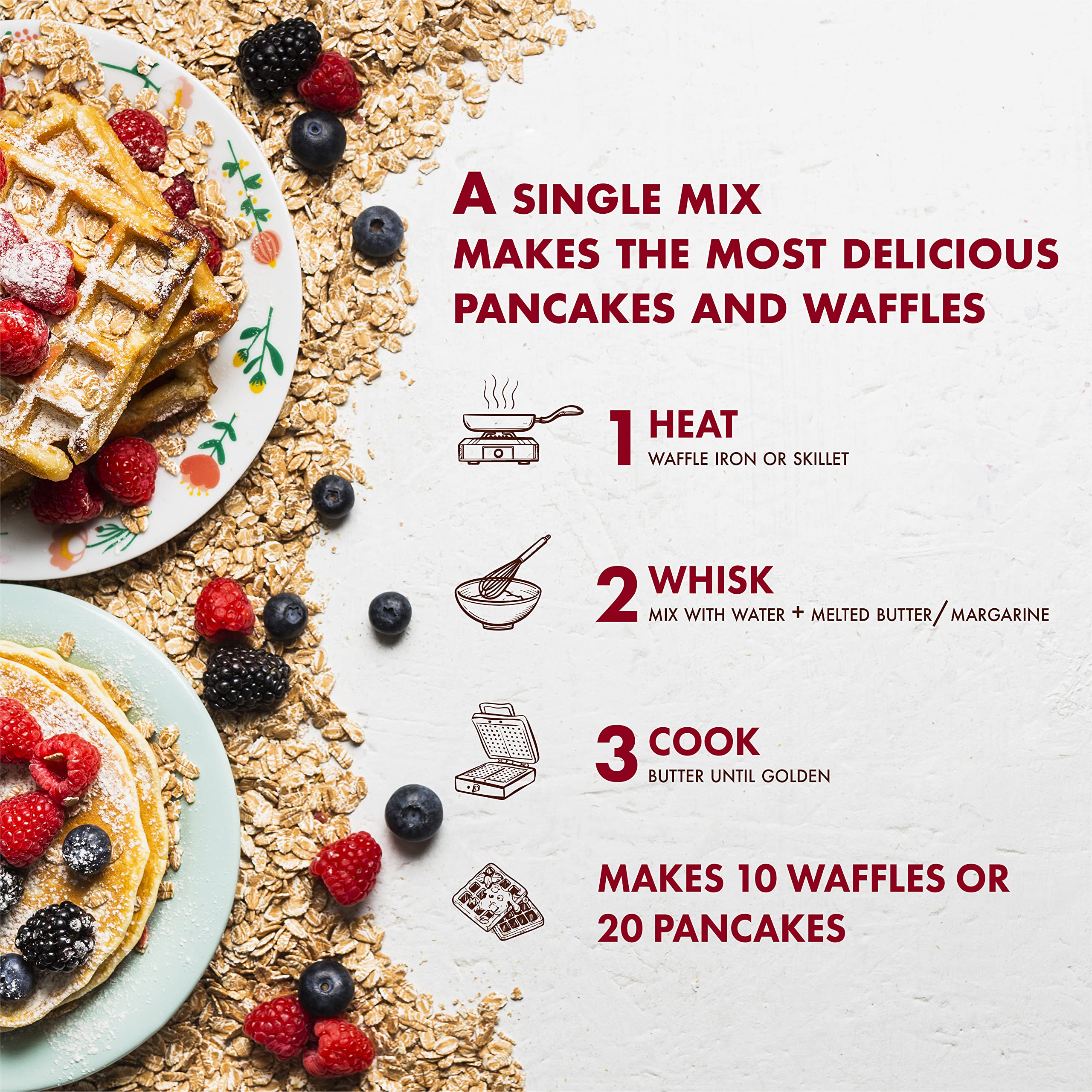 Classique Fare Belgian Waffle Mix - Makes Light and Crisp Waffles, Pancakes, Muffins & Crepes - Works with Waffle Maker - Fast and Fresh Breakfast Foods - 16 Oz Box