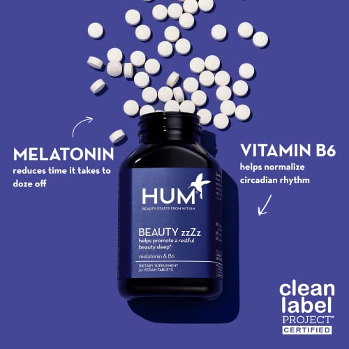 HUM Beauty zzZz - Melatonin Sleep Supplement with Blend of Vitamin B6 & Calcium - Non-GMO, Gluten-Free, Vegan (30 Tablets)