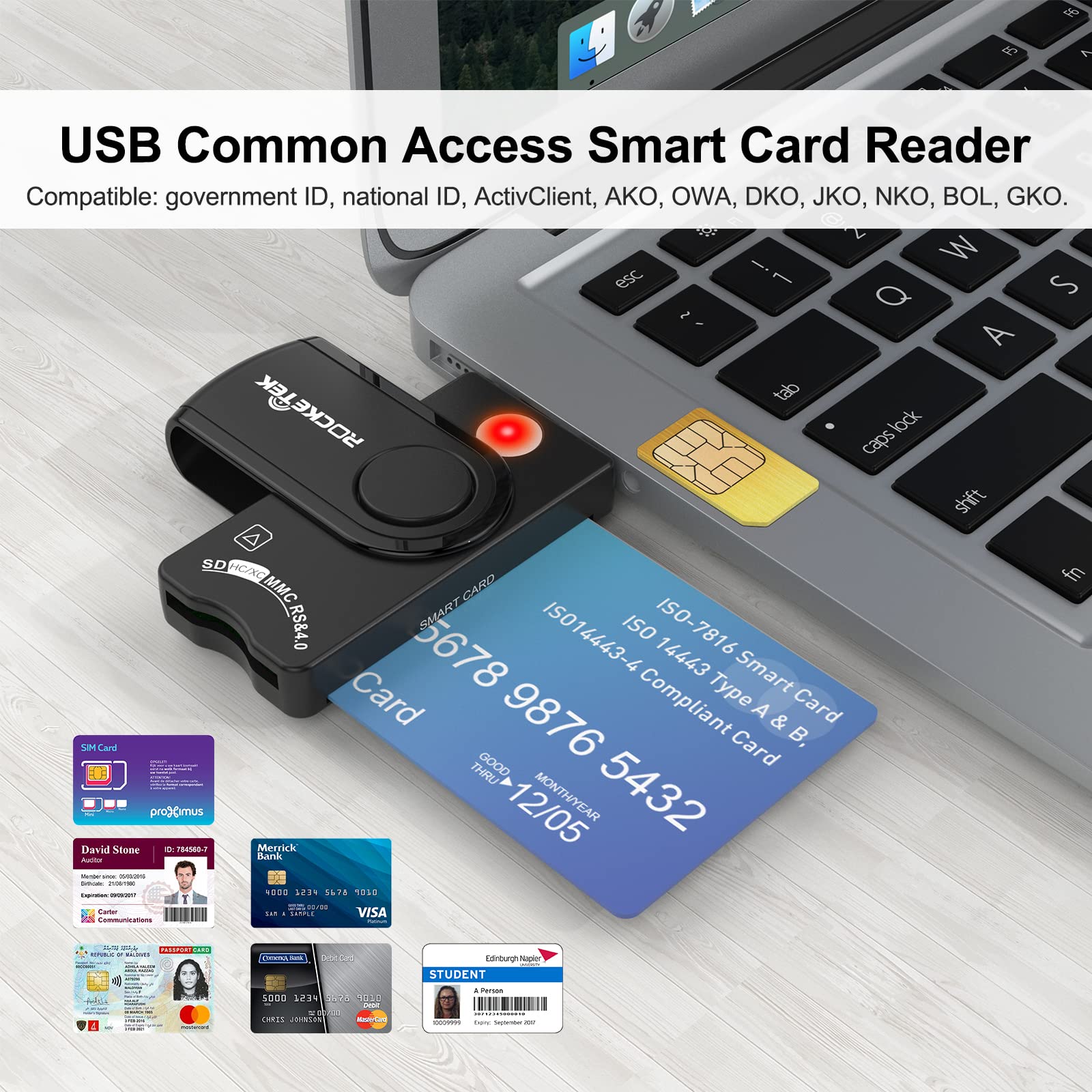 USB Multi Card Reader, 4 in 1 Memory Card Reader for SD SDXC SDHC Micro SD Micro SDXC Micro SDHC MS MMC UHS-1 SIM, DOD Military USB CAC Card Reader, CAC Reader for Mac OS, Windows, Linux