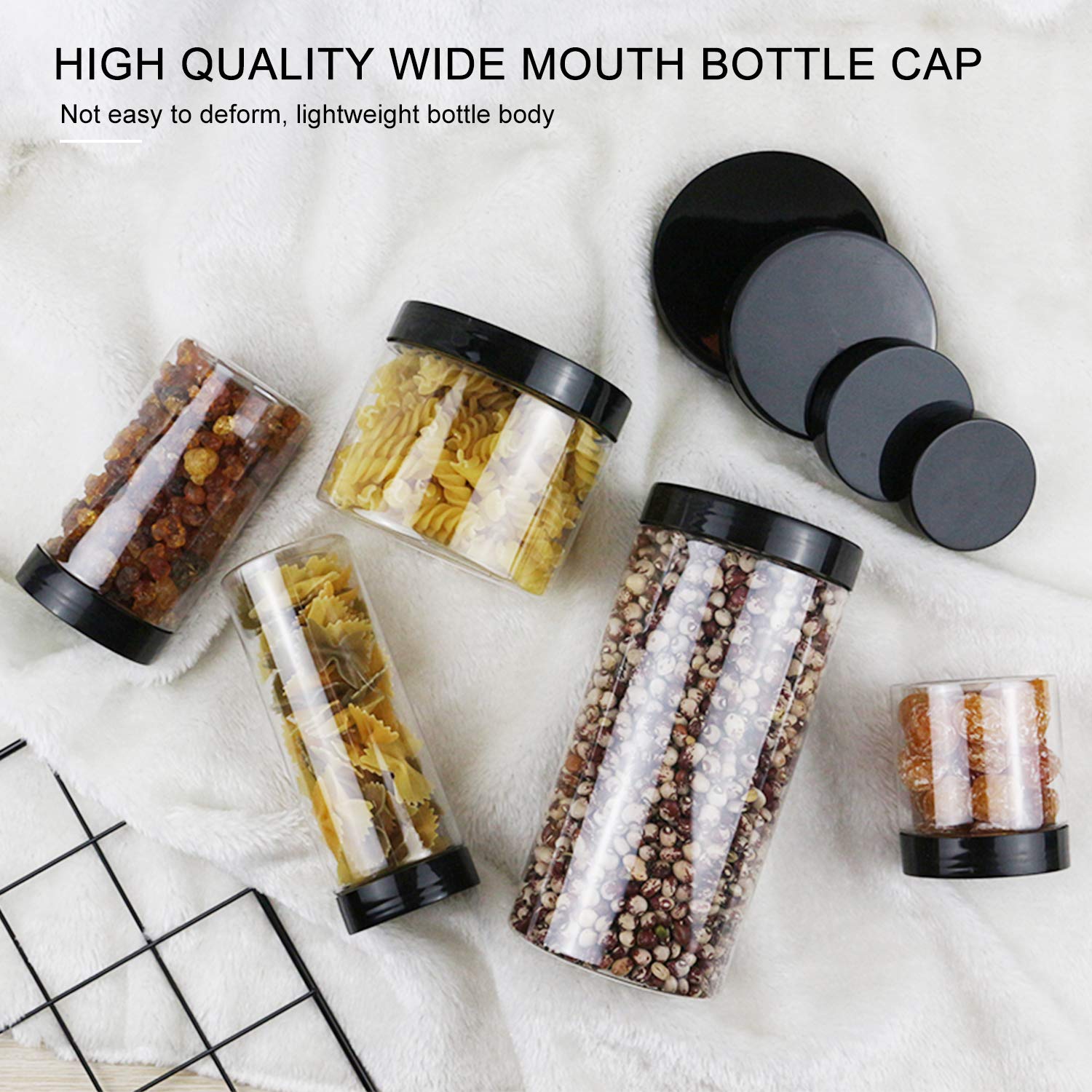 4 oz Durable Plastic Jars, Accguan Clear Container for Food Storage, Airtight Plastic Jars Ideal For Dry Food, Spices and Bird Feed Storage, 48 PACK