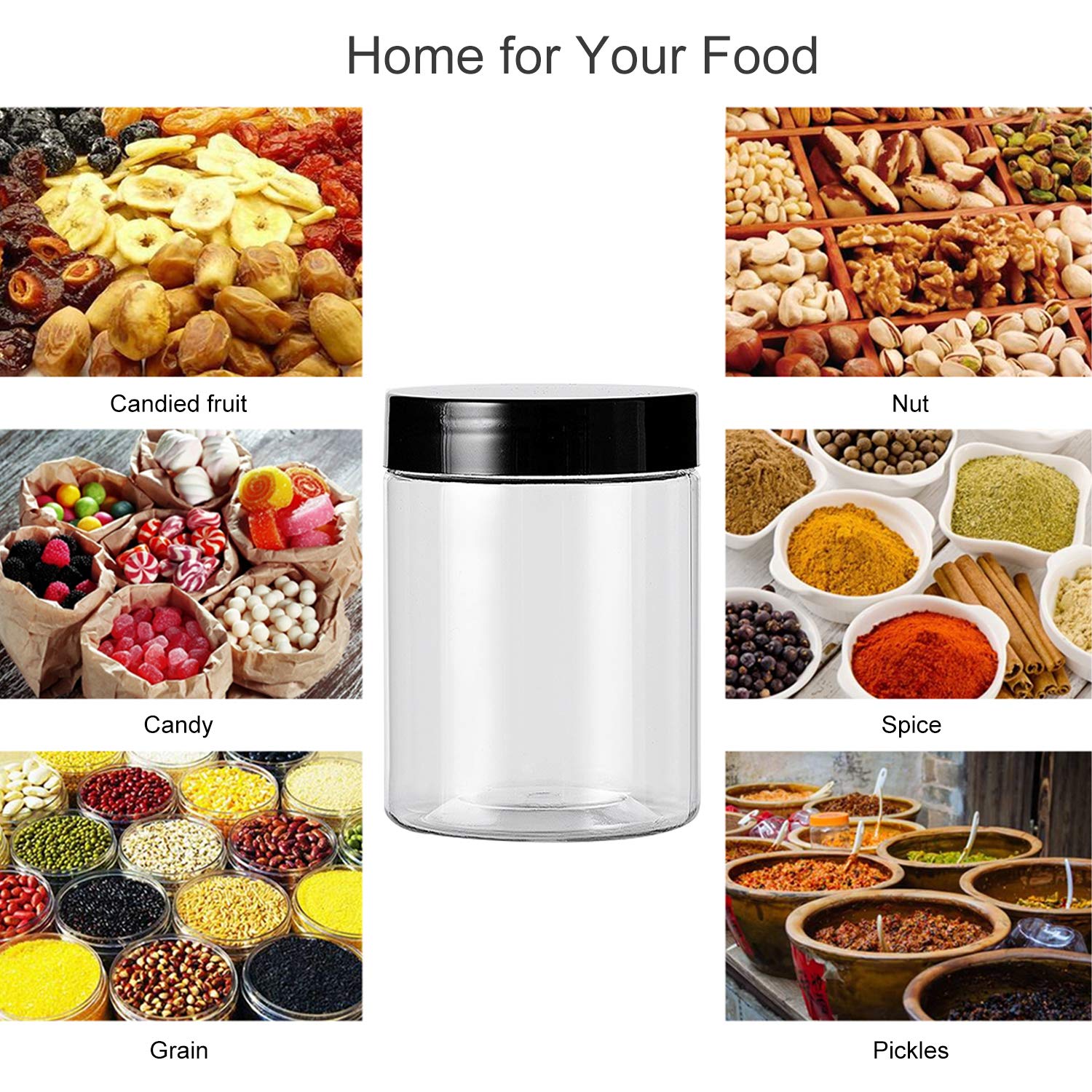 4 oz Durable Plastic Jars, Accguan Clear Container for Food Storage, Airtight Plastic Jars Ideal For Dry Food, Spices and Bird Feed Storage, 48 PACK