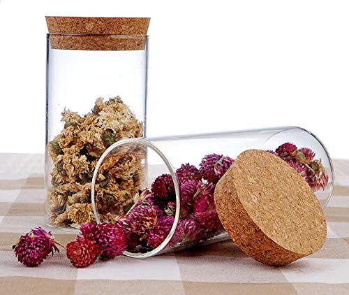 2Pcs 300ml/10oz Empty Clear Glass Bottles with Cork Stopper - Refillable Dry Food Goods Storage Container Vial Jars For Flower Tea Dry Fruit Nuts Candy Seasoning and Other Small Items