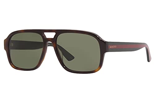 Gucci GG 0925S 002 Havana Plastic Aviator Sunglasses Green Lens
