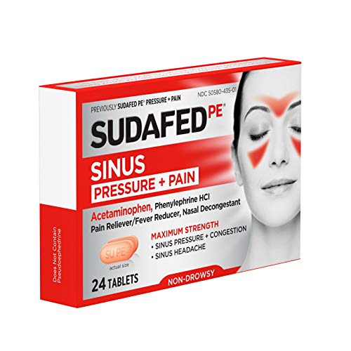 Sudafed PE Sinus Pressure + Pain Relief Maximum Strength Non-Drowsy Decongestant, 24 Count