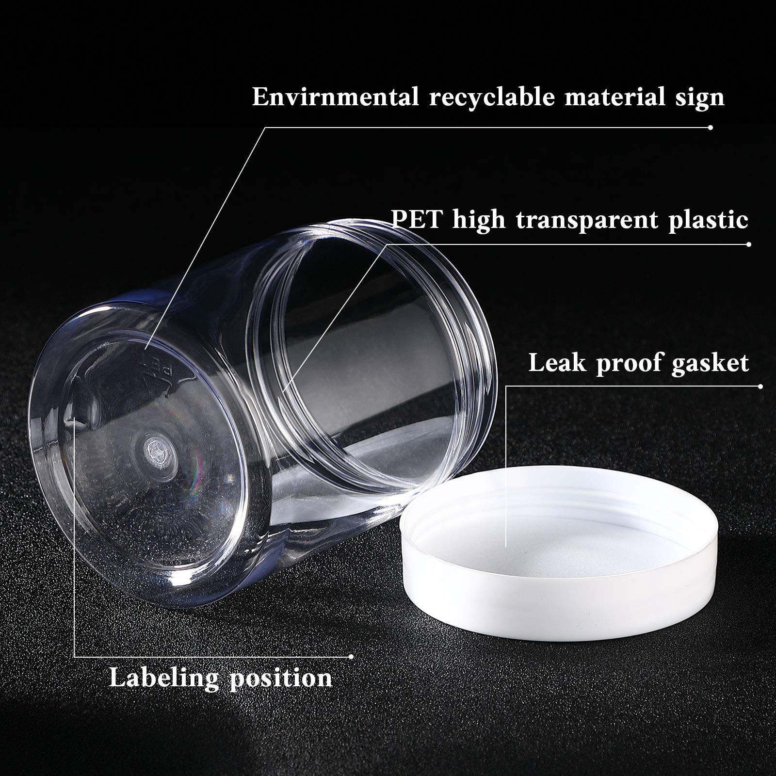 Patelai 4 Pieces Round Clear Wide-mouth Leak Proof Plastic Container Jars with Lids for Travel Storage Makeup Beauty Products Face Creams Oils Salves Ointments DIY Making or Others (White,10 Ounce)