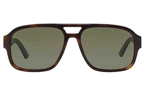 Gucci GG 0925S 002 Havana Plastic Aviator Sunglasses Green Lens