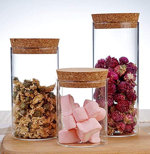 2Pcs 300ml/10oz Empty Clear Glass Bottles with Cork Stopper - Refillable Dry Food Goods Storage Container Vial Jars For Flower Tea Dry Fruit Nuts Candy Seasoning and Other Small Items