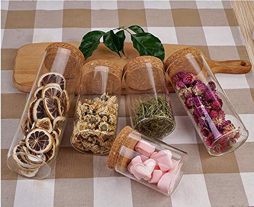 2Pcs 300ml/10oz Empty Clear Glass Bottles with Cork Stopper - Refillable Dry Food Goods Storage Container Vial Jars For Flower Tea Dry Fruit Nuts Candy Seasoning and Other Small Items