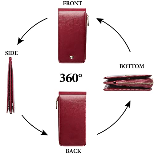 FOXLOVER Multi Credit Card Holder for Women RFID Blocking Ladies Leather Wallet with Zipper Pocket