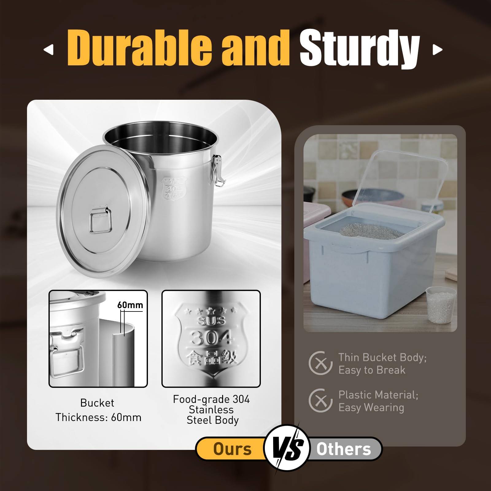GXFCHYL Stainless Steel Airtight Canister for Kitchen, Rice Cereal Grain Canisters Container with Handles and Lid for Household Kitchen Food (33, Cylinder, 1, JJFTBLC3WDHS8-SHA)