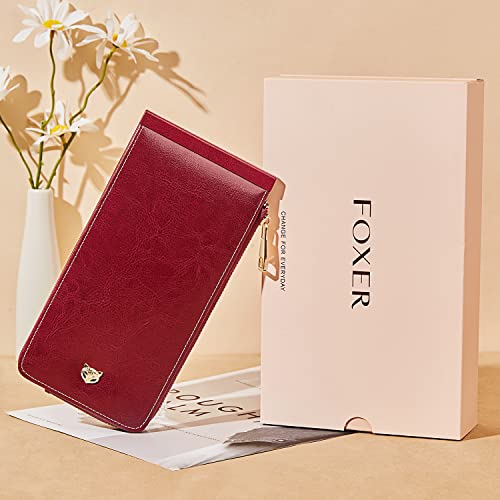 FOXLOVER Multi Credit Card Holder for Women RFID Blocking Ladies Leather Wallet with Zipper Pocket