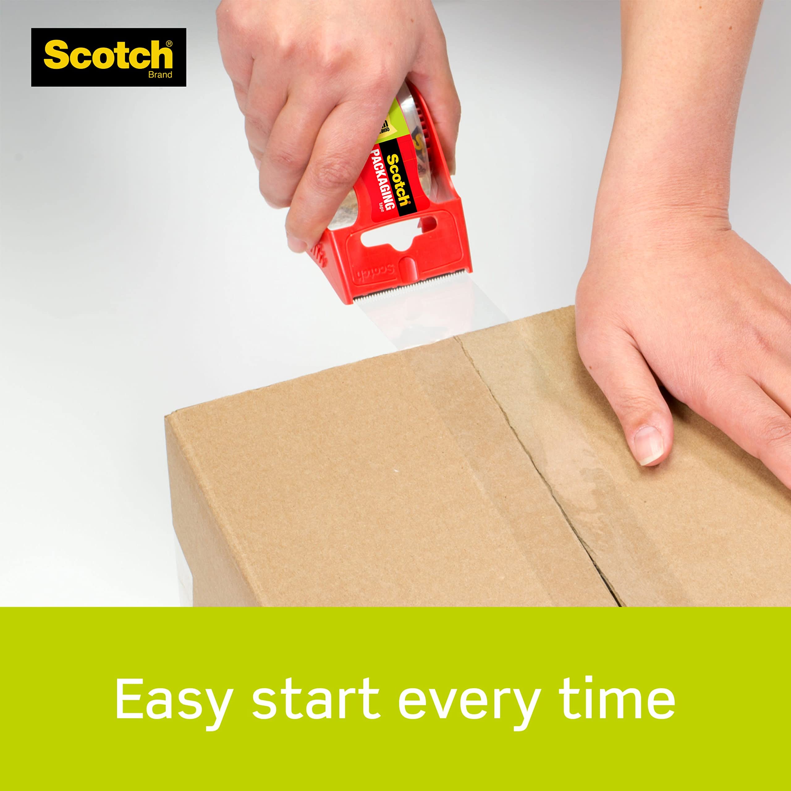 Scotch Sure Start Shipping Packaging Tape, 1.88"x 22.2 yd, Designed for Packing, Shipping and Mailing, Quiet Unwind, No Splitting or Tearing, 1.5" Core, Clear, 6 Dispensered Rolls (145-6)