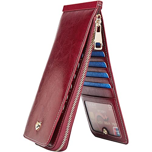 FOXLOVER Multi Credit Card Holder for Women RFID Blocking Ladies Leather Wallet with Zipper Pocket