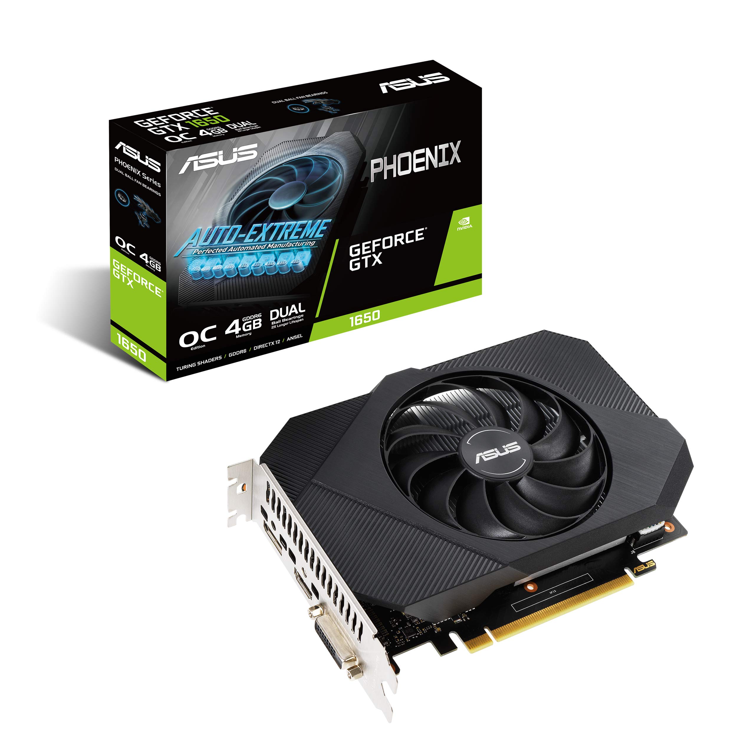 ASUS Phoenix NVIDIA GeForce GTX 1650 OC Edition Gaming Graphics Card (PCIe 3.0, 4GB GDDR6 Memory, HDMI, DisplayPort, DVI-D, Axial-tech Fan Design) (Renewed)