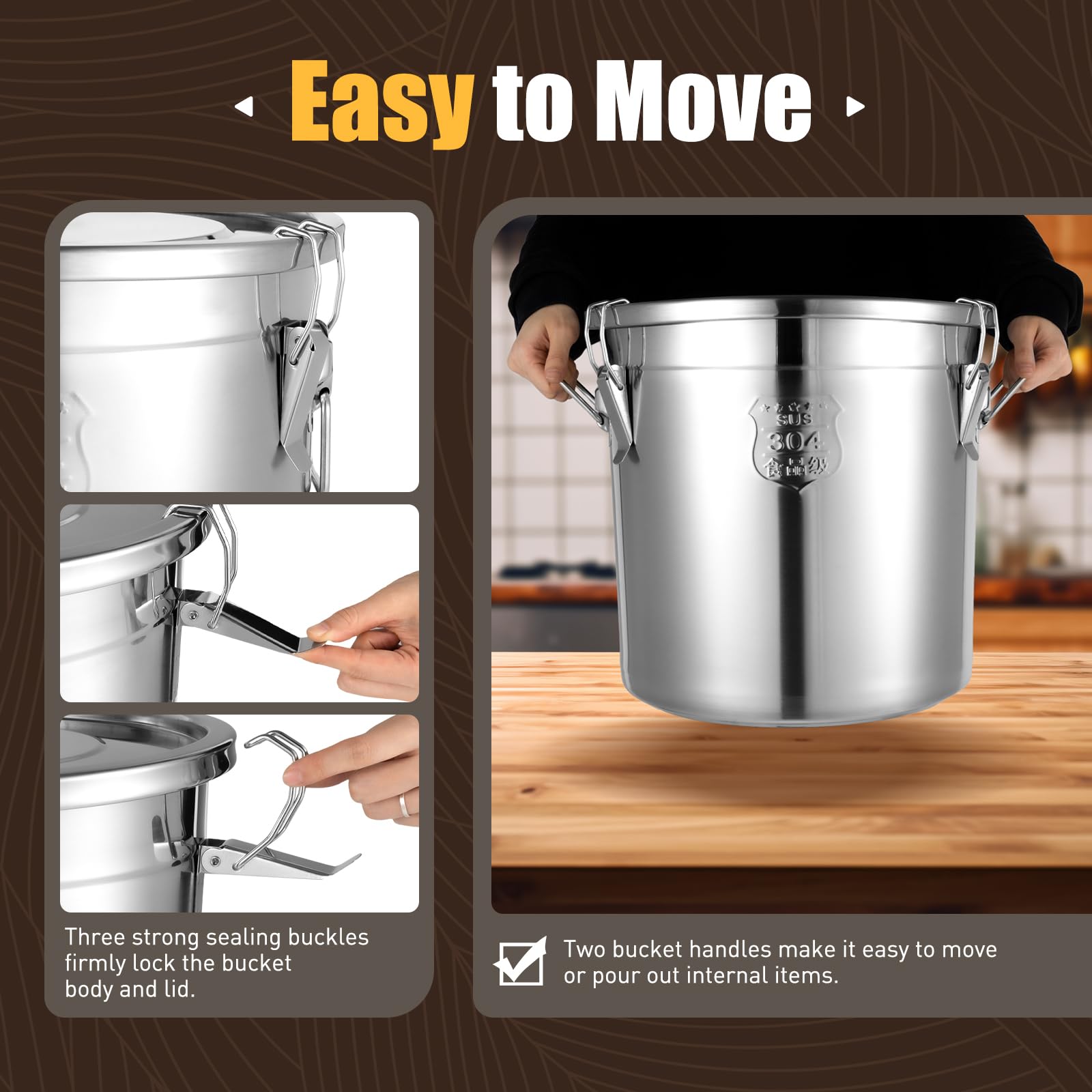 GXFCHYL Stainless Steel Airtight Canister for Kitchen, Rice Cereal Grain Canisters Container with Handles and Lid for Household Kitchen Food (33, Cylinder, 1, JJFTBLC3WDHS8-SHA)