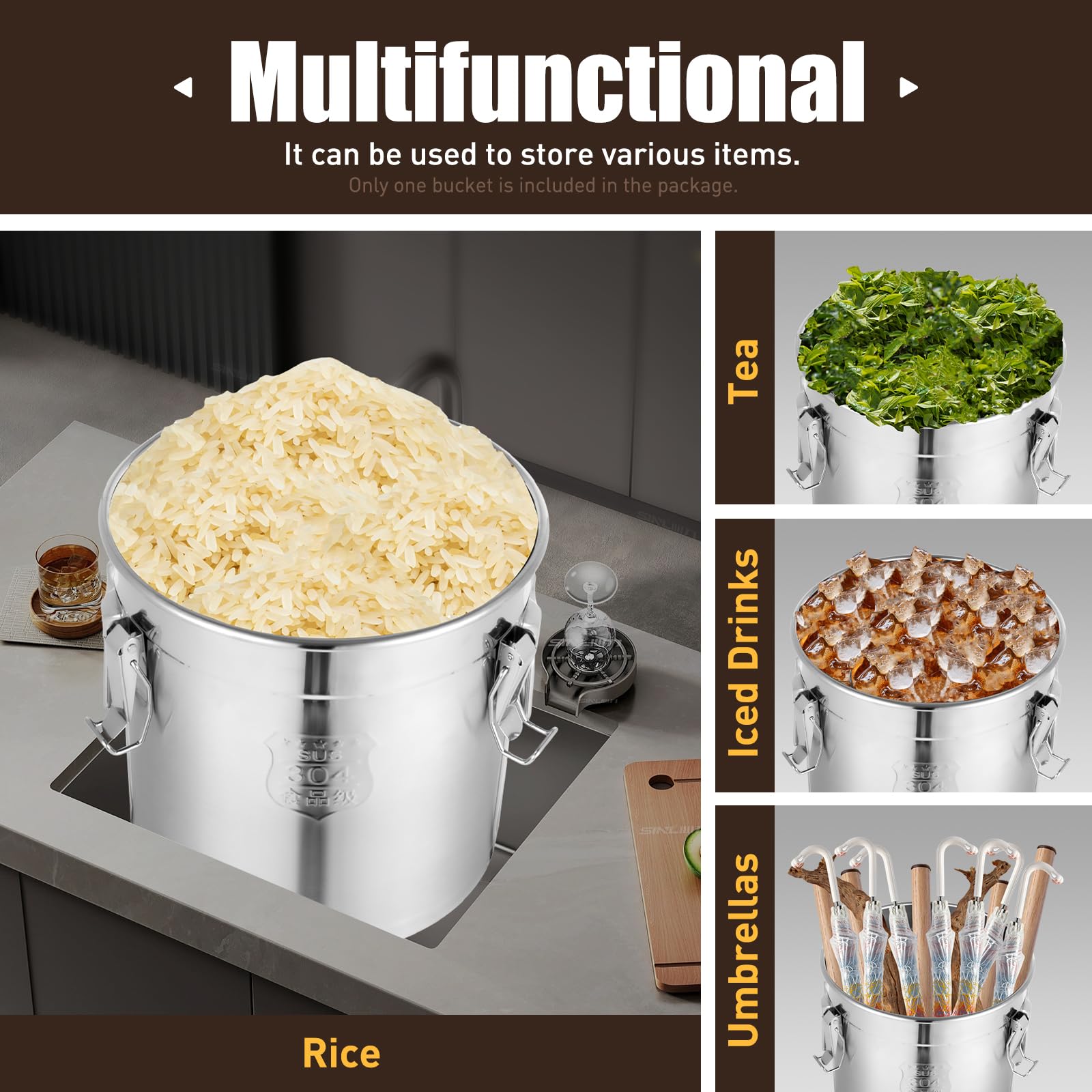 GXFCHYL Stainless Steel Airtight Canister for Kitchen, Rice Cereal Grain Canisters Container with Handles and Lid for Household Kitchen Food (33, Cylinder, 1, JJFTBLC3WDHS8-SHA)