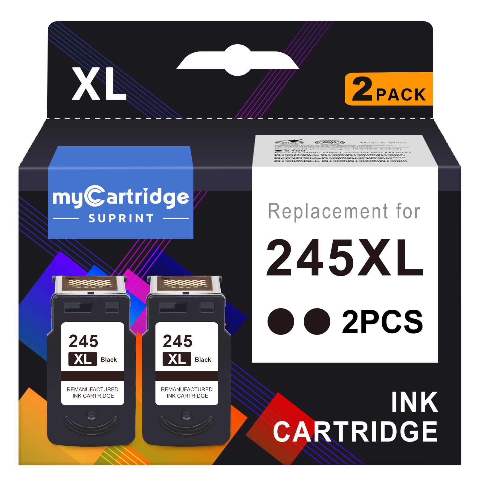myCartridge SUPRINT 245XL Black Ink Remanufactured Ink Cartridge Replacement for Canon 245 XL 245XL PG-245XL for Pixma TR4520 MG2522 MX492 MX490 TR4500 TR4522 TS3122 TS3322 MG2525 Printer 245 XL