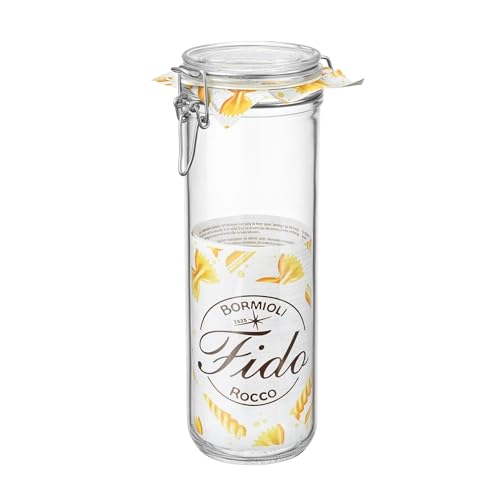 Bormioli Rocco Fido Cylinder Glass Jar with Airtight Gasket Clamp Lid for Canning and Preserving, or Storing Pasta and Dry Foods, 33.75 oz., Set of 6