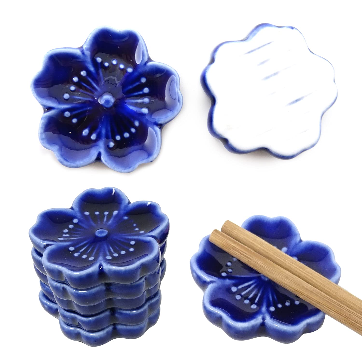 Honbay 6PCS Elegant Cherry Blossom Ceramic Chopsticks Rest Rack Stand Holder for Chopsticks, Forks, Spoons, Knives, Paint Brushes (Yellow)