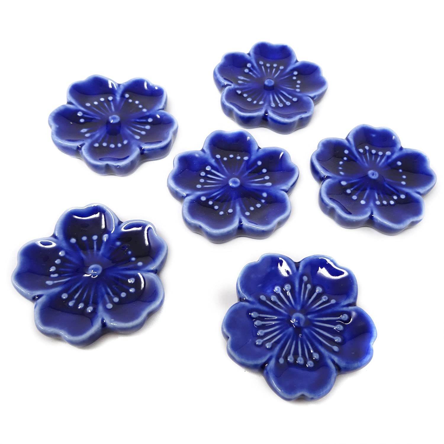 Honbay 6PCS Elegant Cherry Blossom Ceramic Chopsticks Rest Rack Stand Holder for Chopsticks, Forks, Spoons, Knives, Paint Brushes (Yellow)