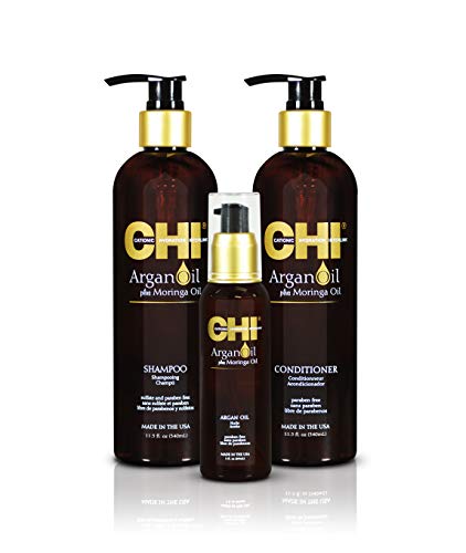 CHI Argan Oil plus Moringa Oil Luxe Trio Kit with Shampoo, Conditioner and Moringa Oil (Set of 3), 11 fl. oz.