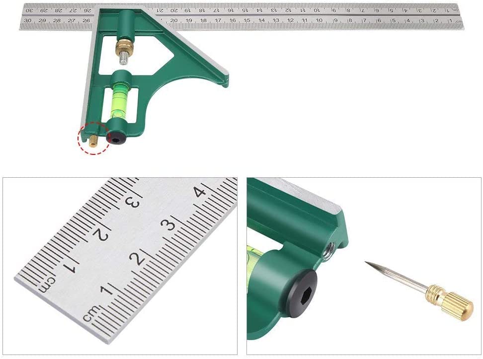 Utoolmart 300mm 12Inch Engineers Combination Try Square Set Right Angle Guide Green 1pcs