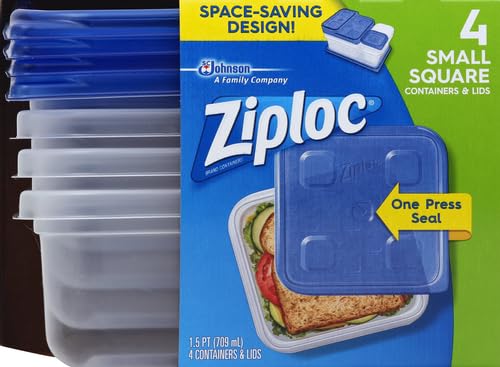 Ziploc Food Storage Meal Prep Containers Reusable for Kitchen Organization, Smart Snap Technology, Dishwasher Safe, Square, 4 Count