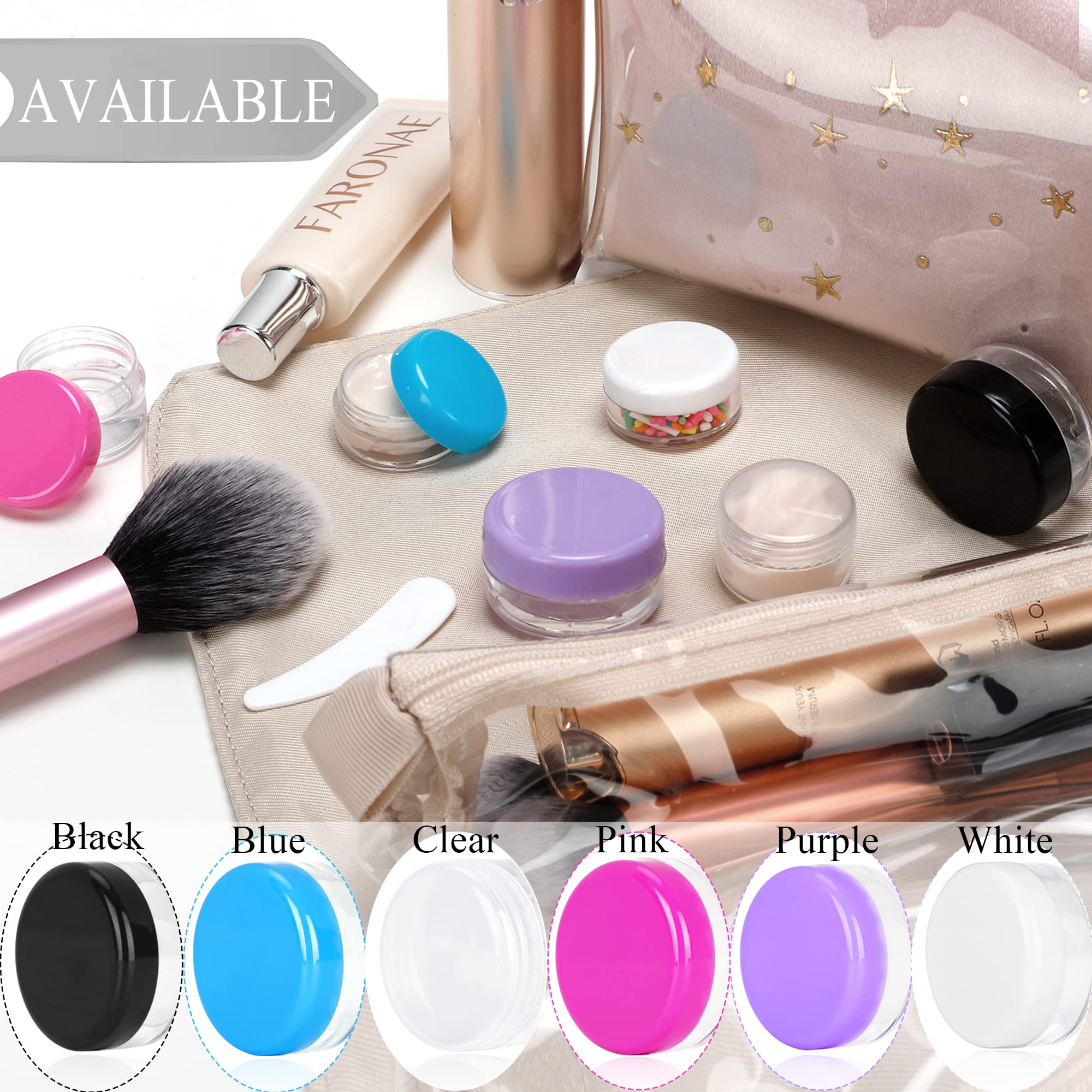 25PCS 5 Gram Sample Containers, 5ml Empty Jars with Lids, Small Cosmetic Containers, Mini Sample Jars with 2PCS Mini Spatulas for Make Up, Oils, Lotion, Powder, Paint, Jewelry, Lip Balms(Clear Lid)