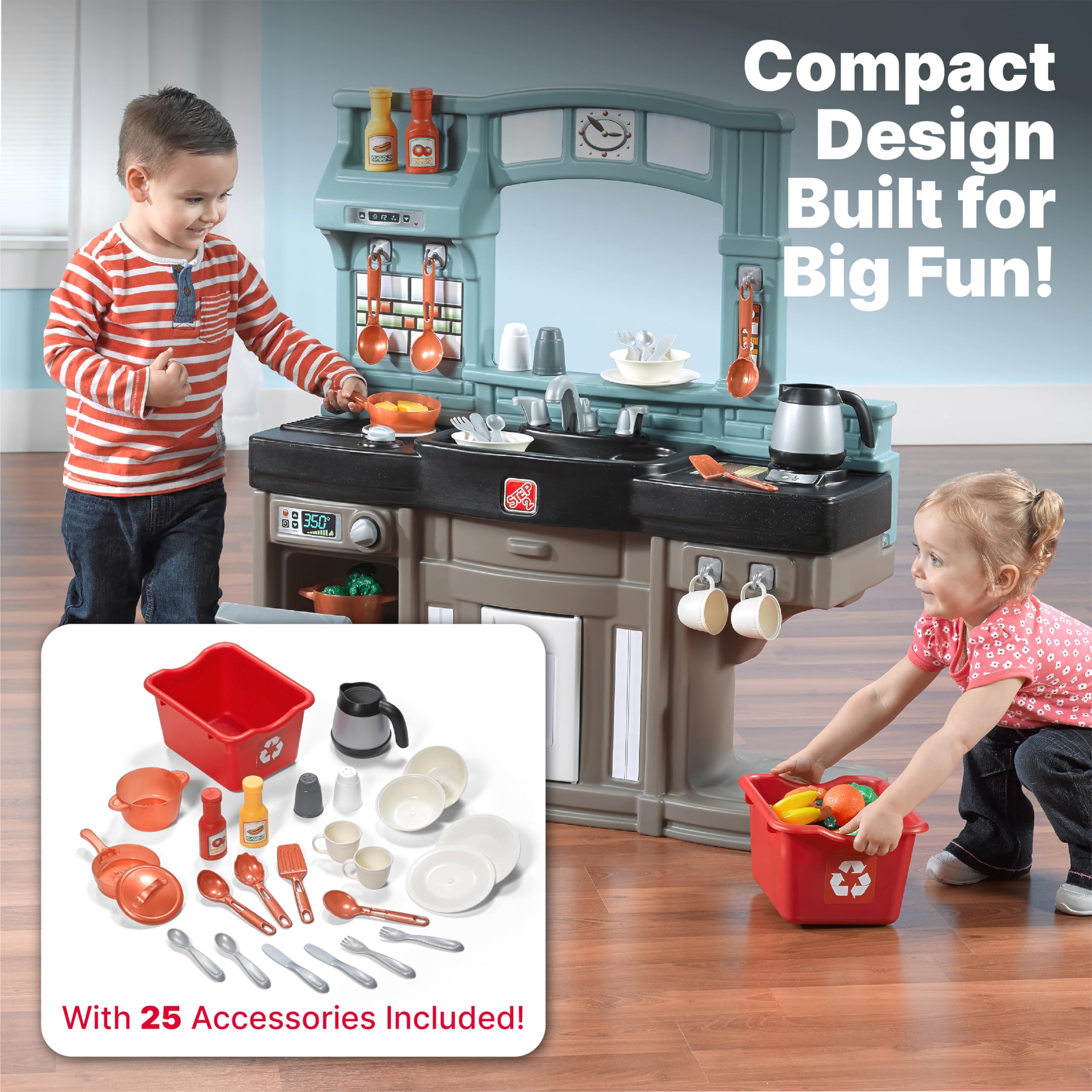 Step2 Best Chefs Kitchen Set for Kids – Includes 25 Toy Kitchen Accessories, Interactive Features for Realistic Pretend Play – Indoor/Outdoor Toddler Playset – Dimensions: 35.8” H x 34.4” W x 11.5” D