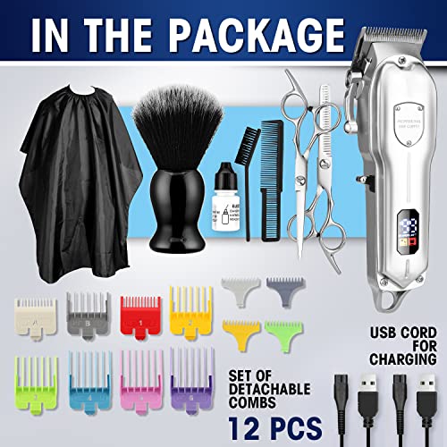 Karrte Professional Hair Clippers and Trimmer Kit,Cordless Hair Cutting Kit,Barber Supplies for Men Beard Trimmer Mens Grooming Kit Accessories (Silver)