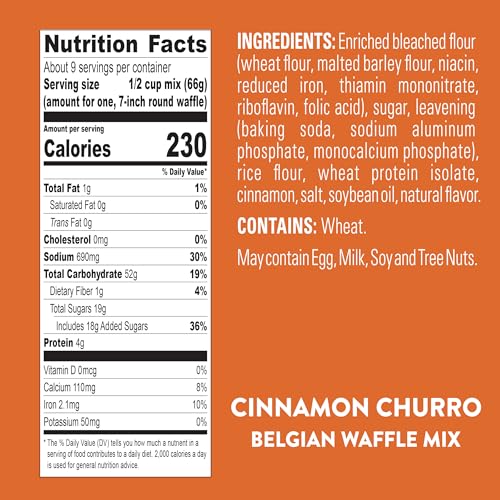 Krusteaz Light and Crispy Cinnamon Churro Belgian Waffle Mix, Krusteaz Waffle Mix, 21 oz Box (Pack of 8)