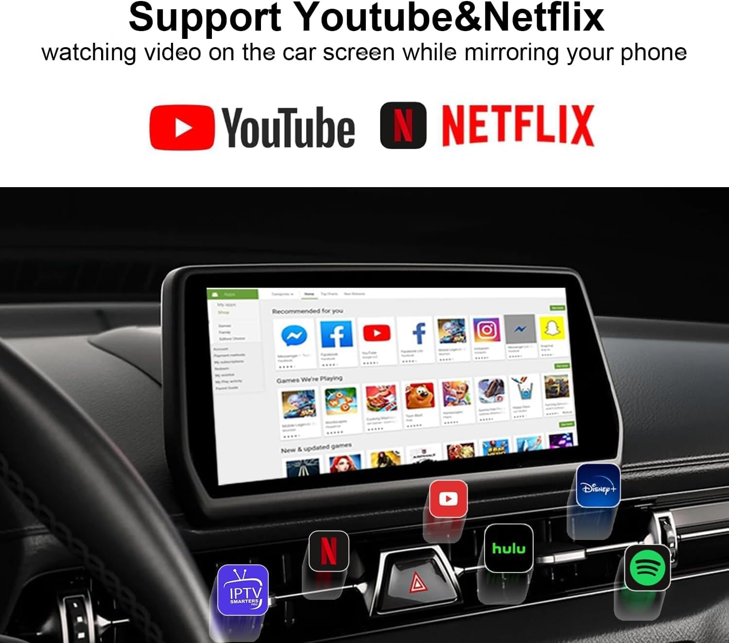 4 in 1 Wireless Carplay & Android Auto Wireless Adapter - Magic CarPlay Ai Box Streaming Video Fits Netflix/YouTube/TF Card, CarPlay Wireless Adapter for Wired CarPlay AA Cars USB Card Reader Writer