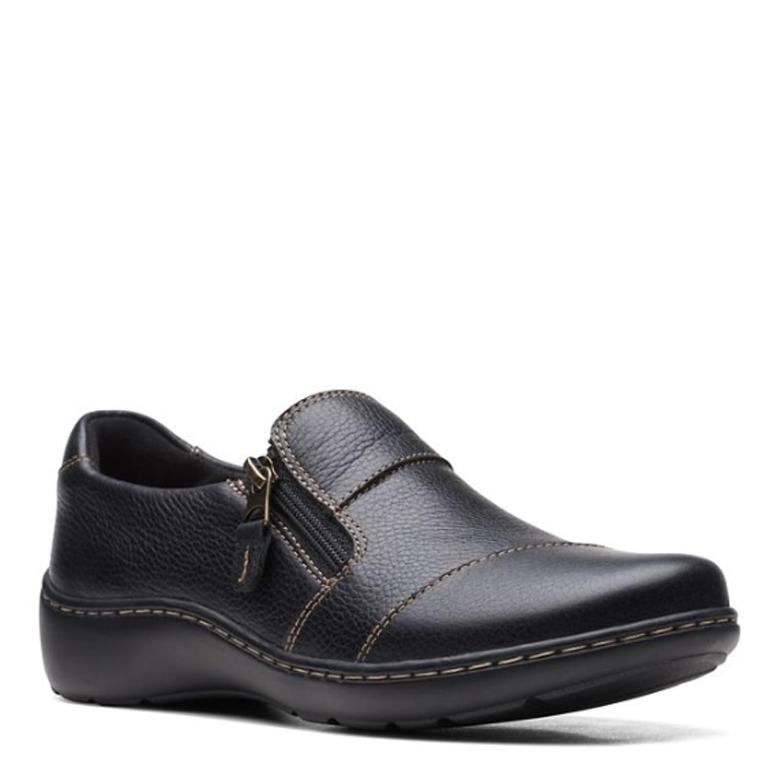 Clarks Women's Cora Harbor Loafer, Black Leather, 10 Wide