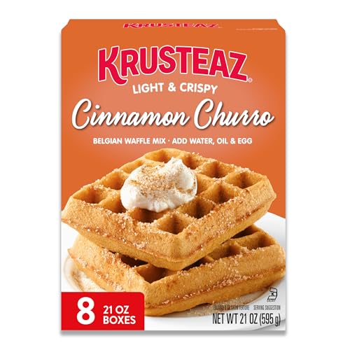 Krusteaz Light and Crispy Cinnamon Churro Belgian Waffle Mix, Krusteaz Waffle Mix, 21 oz Box (Pack of 8)