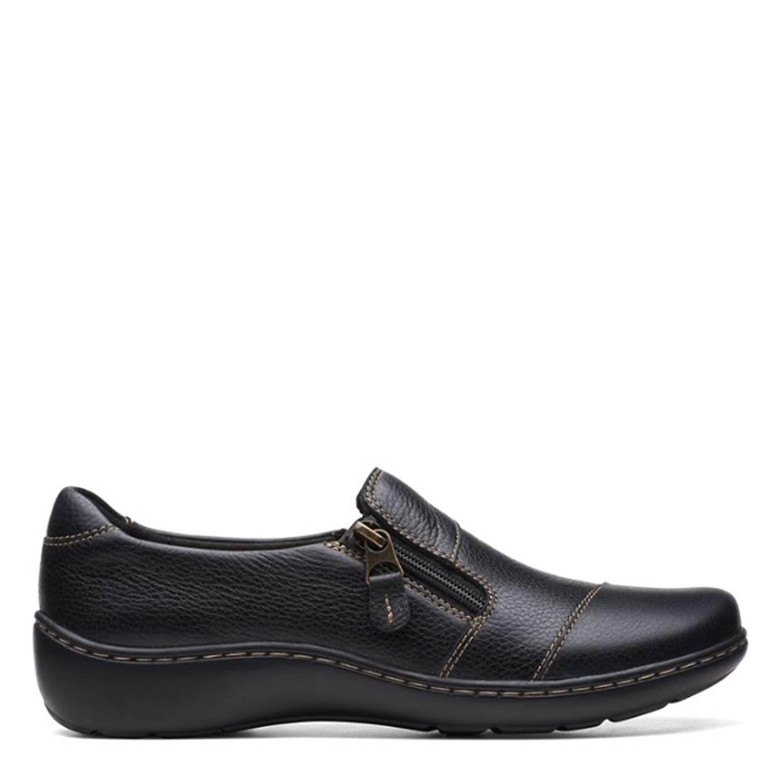 Clarks Women's Cora Harbor Loafer, Black Leather, 10 Wide