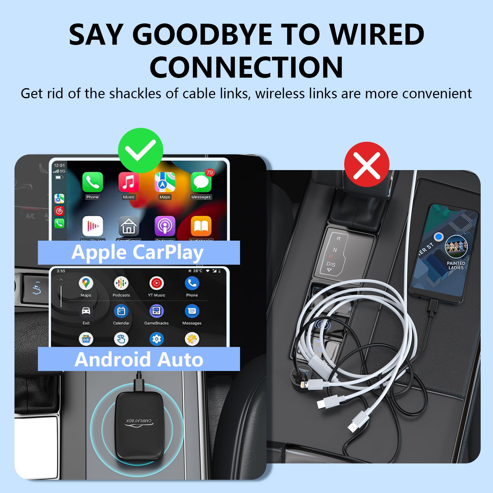 4 in 1 Wireless Carplay & Android Auto Wireless Adapter - Magic CarPlay Ai Box Streaming Video Fits Netflix/YouTube/TF Card, CarPlay Wireless Adapter for Wired CarPlay AA Cars USB Card Reader Writer