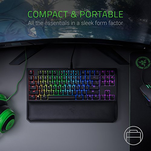 RAZER BLACKWIDOW TOURNAMENT EDITION CHROMA V2: Esports Gaming Keyboard - Ergonomic Wrist Rest - Tenkeyless Design - Razer Green Mechanical Switches (Tactile and Clicky) (Renewed)