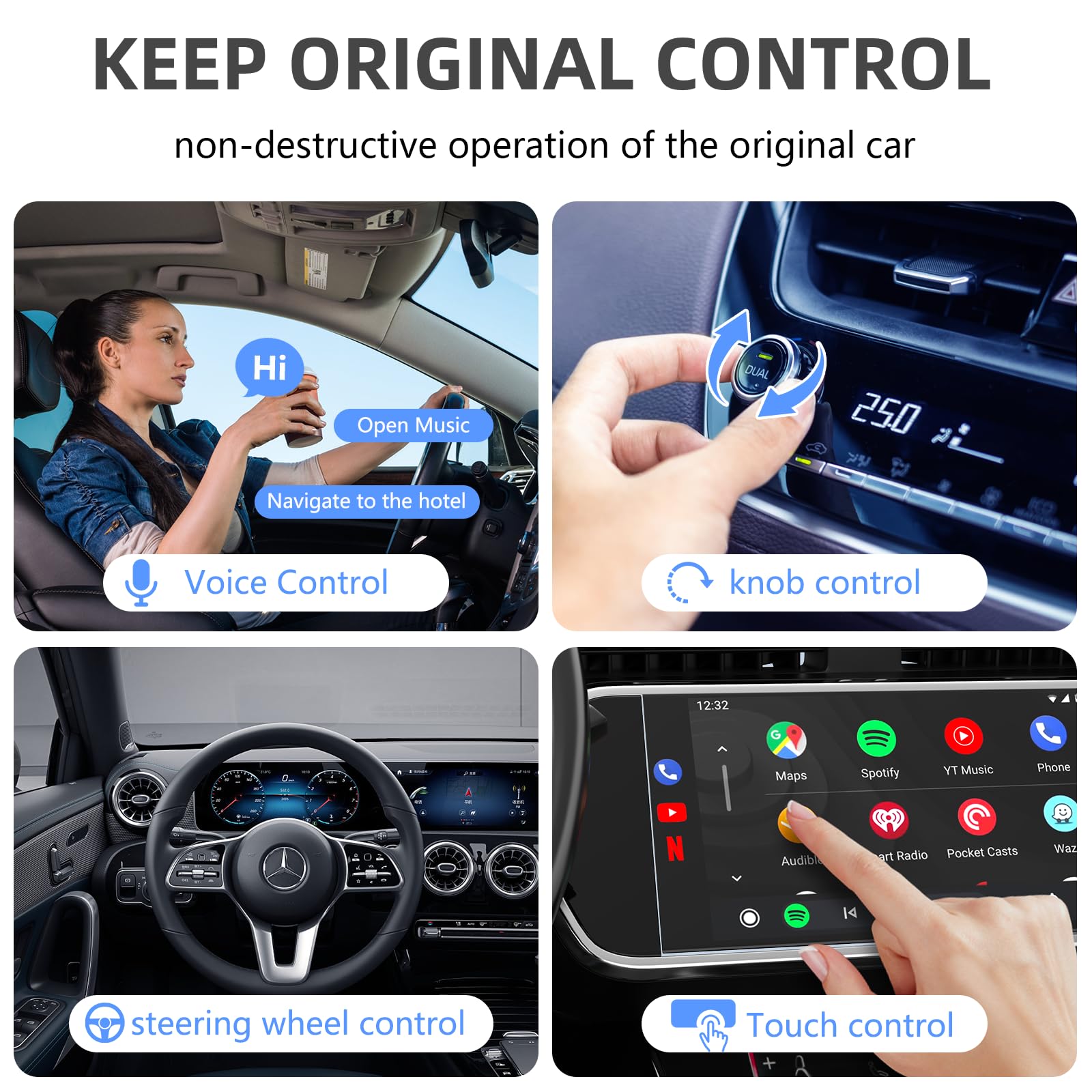 4 in 1 Wireless Carplay & Android Auto Wireless Adapter - Magic CarPlay Ai Box Streaming Video Fits Netflix/YouTube/TF Card, CarPlay Wireless Adapter for Wired CarPlay AA Cars USB Card Reader Writer