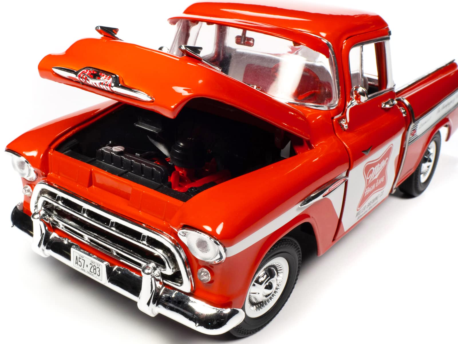 Auto World 1957 Chevy Cameo Pickup Truck Red and White 1/18 Diecast Model Car by Autoworld AW287